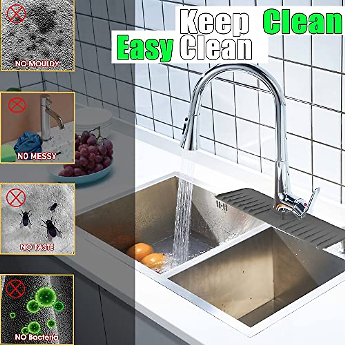 Actoridae Faucet Sink Splash Guard Water Catcher Mat with foldable trap for Kitchen & Bathroom Countertop Protect Suit for 2.5" Single Faucet