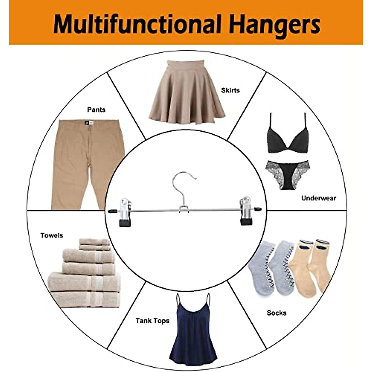 Qualsen Pants Hangers, 20Pack Adjustable Pants Hangers with Clips Baby Hangers with Clips Skirt Hangers with Clips Clothes Hanger Clips