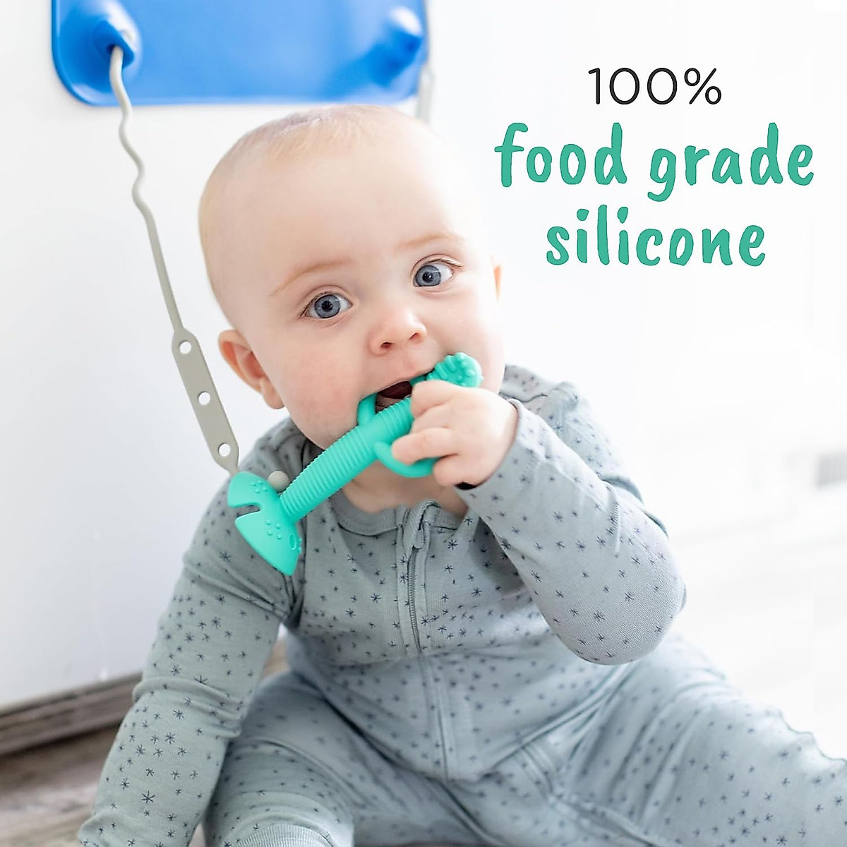 Busy Baby Teething Spoon - 2-in-1 Teether and Training Spoon for Self Feeding, Dishwasher Safe, BPA Free, Food Grade Silicone (Pewter)