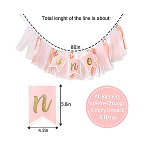 Rpvod Pink Floral 1st Birthday High Chair Banner - Lightweight, Hand Wash Only, 10 x 80 inches, Best Birthday Gift for Girls/Women/Babies