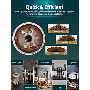 Gevi One-Touch Button Electric Coffee Grinder Coffee Bean Grinder for Coffee Espresso Latte Mochas, Noiseless Operation Coffee Serving Sets