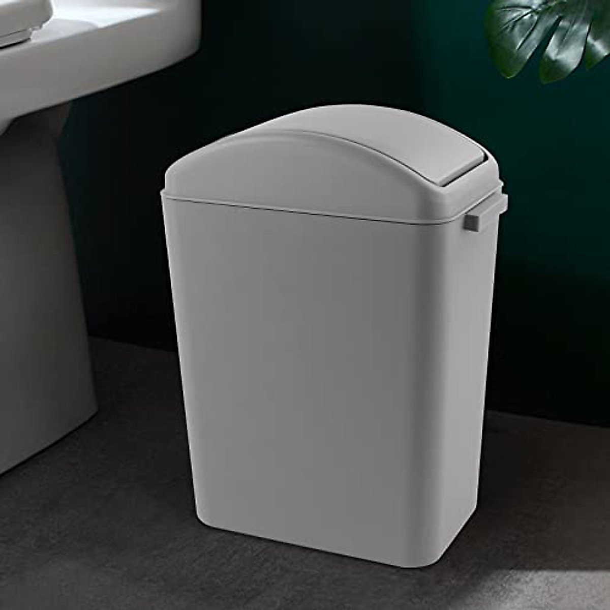 AnnkkyUS Plastic Trash Bin with Swing Lid, 16 L Small Garbage Bins, Grey