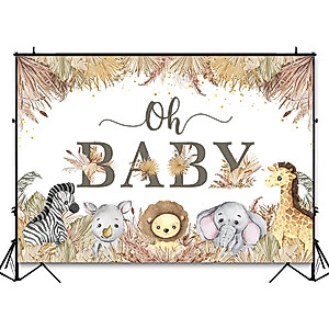 Avezano Boho Oh Baby Backdrop for Safari Baby Shower Decoration Background Pampas Grass Baby Jungle Animals Shower Gender Neutral Baby Shower Birthday Wild Party Supplies (7x5ft)
