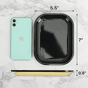 HOKirin Metal Tray with Soft Magnetic Lid,Metal Small Tray with Spill Proof Cover,Cute Black Blank Decorative Tray,Perfect for Home and On-The-Go,7” x 5.5” x 0.6“