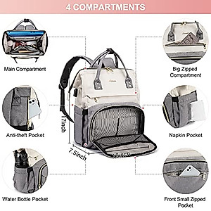 LOVEVOOK Laptop Backpack Purse for Women, 17 Inch Computer Business Stylish Backpacks, Doctor Nurse Bags for Work, Casual Daypack Backpack with USB Port, White-Grey