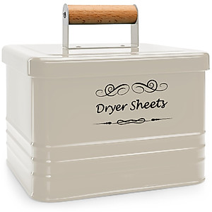 ELITAPRO Dryer Sheets Holder for Laundry Room - Farmhouse Dryer Sheet Box with Lid - Laundry Room Decor & Accessories - Metal Dryer Sheet Container for Laundry Room Organization & Storage (Ivory)