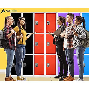 AdirOffice Large School Locker with 3 Doors 3 Hooks Storage Locker - Metal Storage Locker Cabinet Ideal for School, Garage, Office Lockers - (3 Door, Red)