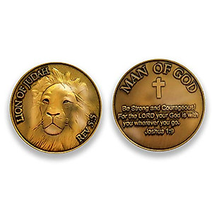 Logos Trading Post Antique Gold Plated Christian Challenge Coins | Eagle Coin, Lion of Judah Man of God Coin, Armor of God Coin | Value Variety Pack of 3 | Assortment 1