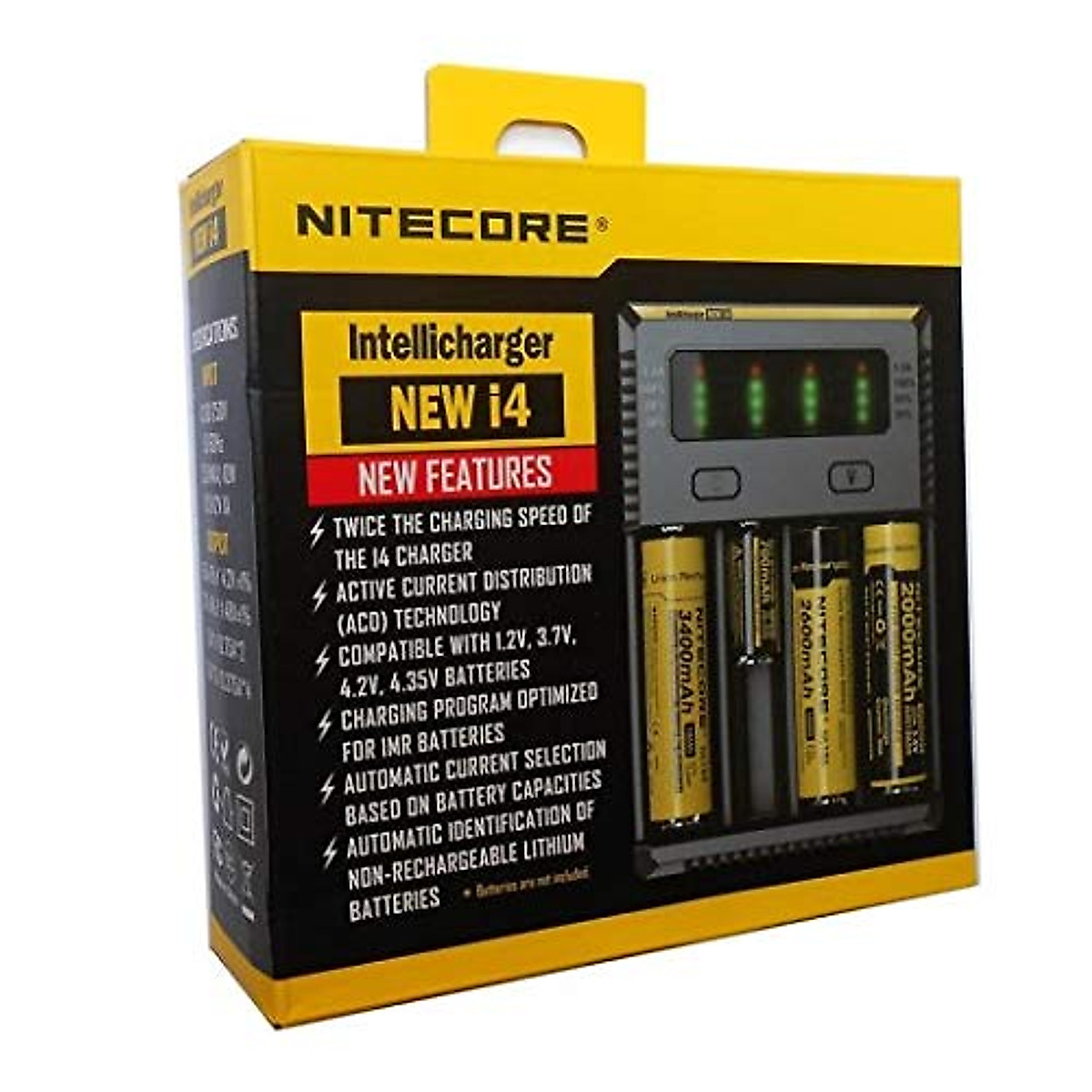 Nitecore New i4 Intelligent Charger for Li-ion Ni-MH AA AAA 18650 16340 26650 Batteries with Travel Bag and Battery Organizer