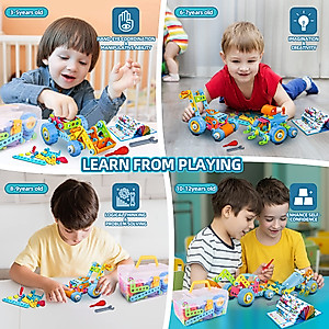 keefun Building Toys for Kids Ages 4-8, STEM Toys 6 in 1 Engineering Building Blocks Set, 118 Pieces Educational Construction Kit with Storage Box, Gifts for Kid Ages 4 5 6 7 8 Year Old Boys Girls
