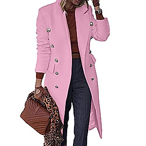 Hemlock Women Slim Overcoat Long Double Breasted Wool Coats Lapel Plus Size Cardigans Trench Jacket Outwear Pink