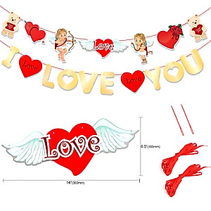 Valentine's Day Hanging Decoration Set, Valentines Day Hanging Conversation Hearts Swirls and Banner, Ceiling Hanging Cards Dangling Window Wall Decor-Valentine's Day Party Decorations Supplies