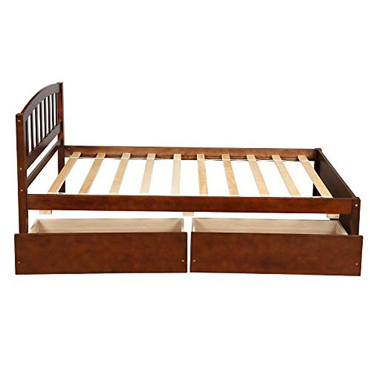 BIADNBZ Twin Size Platform Bed with Two Storage Drawers and Headboard, Wood Bedframe for Kids Teens, Wooden Slats Support, No Box Spring Needed, Easy Assembly, Walnut