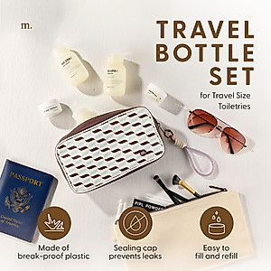 MAISONOVO Travel Bottles for Toiletries, TSA Approved, Leak Proof Refillable, Travel Size Containers and Bottles with Water Proof Toiletry Bag - Brown Pouch