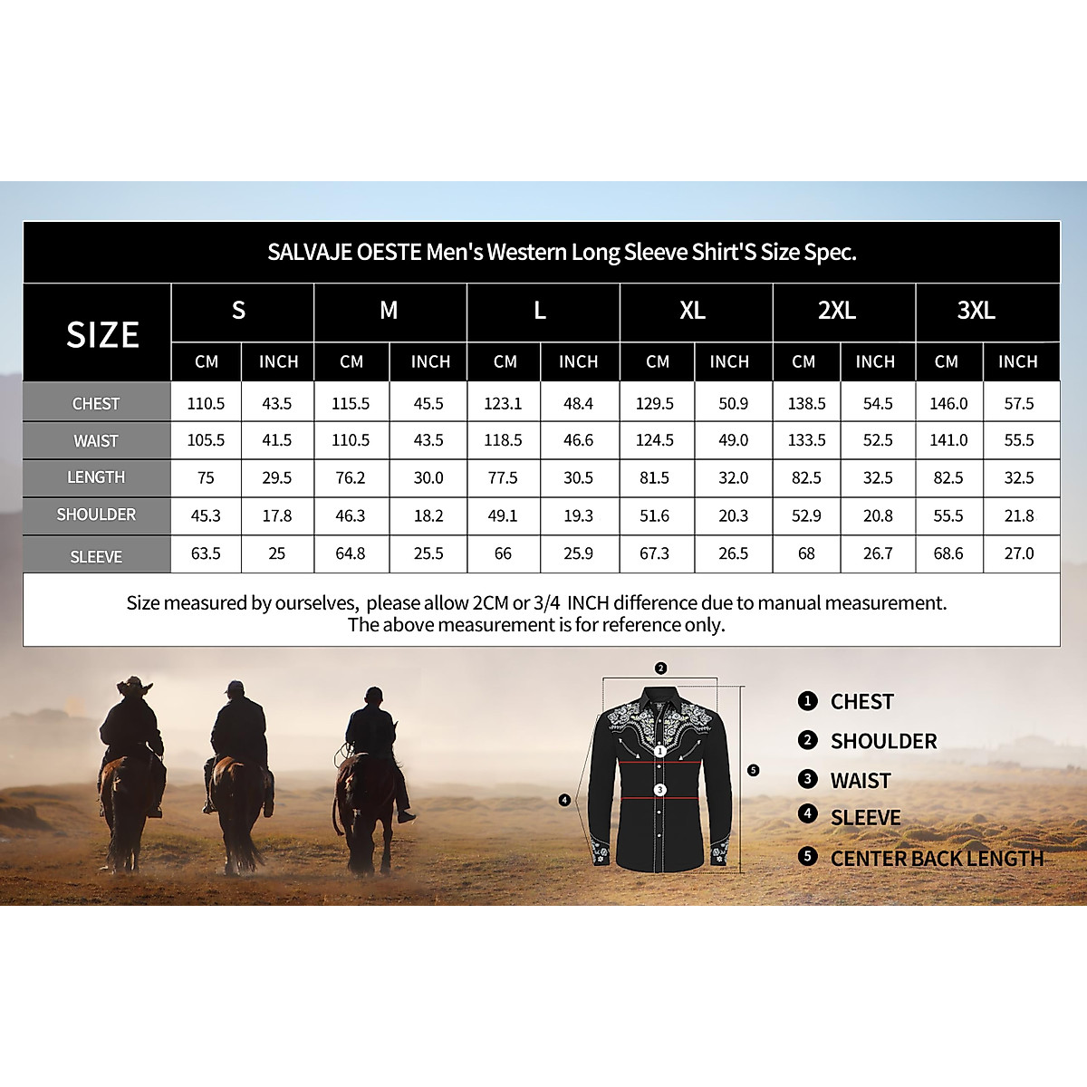 SALVAJE OESTE Western Embroidered Cowboy Shirts for Men, Casual Button Down Long Sleeve Shirt Floral Design Retro Shirt Black-Royal Blue