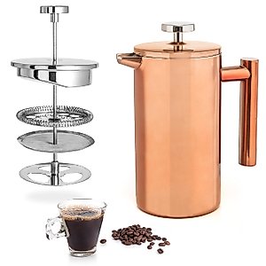 Mixpresso Stainless Steel French Press Coffee Maker 26 Oz 770 Ml Double Wall Metal Insulation Coffee Press & Tea Brewer Easy Clean & Easy Press, Strong Quality Coffee Press, Copper Small French Press