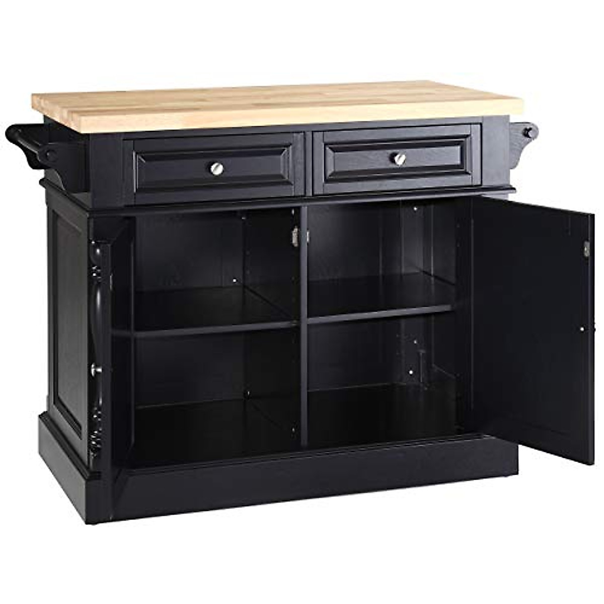 Crosley Furniture Oxford Natural Wood Top Kitchen Island, Black