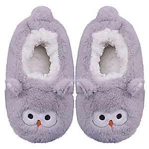 SDBING Toddler Boys Girls House Slippers Soft Cozy Fuzzy Non-Slip Winter Indoor Warm Shoes for Baby (18-24 Months, Gray Owl)