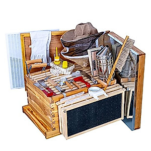 MayBee Beehive Starter Kit 10-Frame Bee Boxes and Frames Starter Kit Wax Coated Bee Hives and Supplies Starter Kit Including Beekeepig Tools Kit with Beekeeping Veil