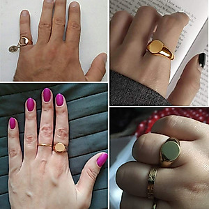 Valily Gold Signet Ring For Women Size 5 Stainless Steel Polished Round Rings For Engraving Customized Ring