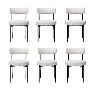 EGGPOD White Modern Dining Chairs Set of 6, Mid-Century Dining Chairs, Kitchen Dining Room Chairs, Upholstered Dining Table Chairs Ergonomically Engineered Curved Backrest with Metal Legs