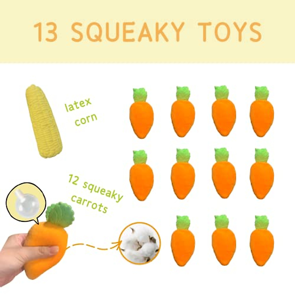 iFur 12 Squeaky Carrots Enrichment Dog Puzzle Toys, Hide and Seek Carrot Farm Dog Toys, 13''x13'' Carrot Patch Dog Snuffle Toy for Small Medium and Large Dogs (12 Squeaky Carrots + Corn)