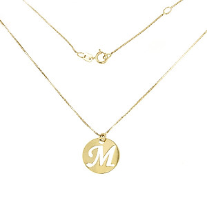 14k Gold Small Initial Medal Pendant Necklace for Girls Teen | Chain 16+2 inches | Jewelry from Italy