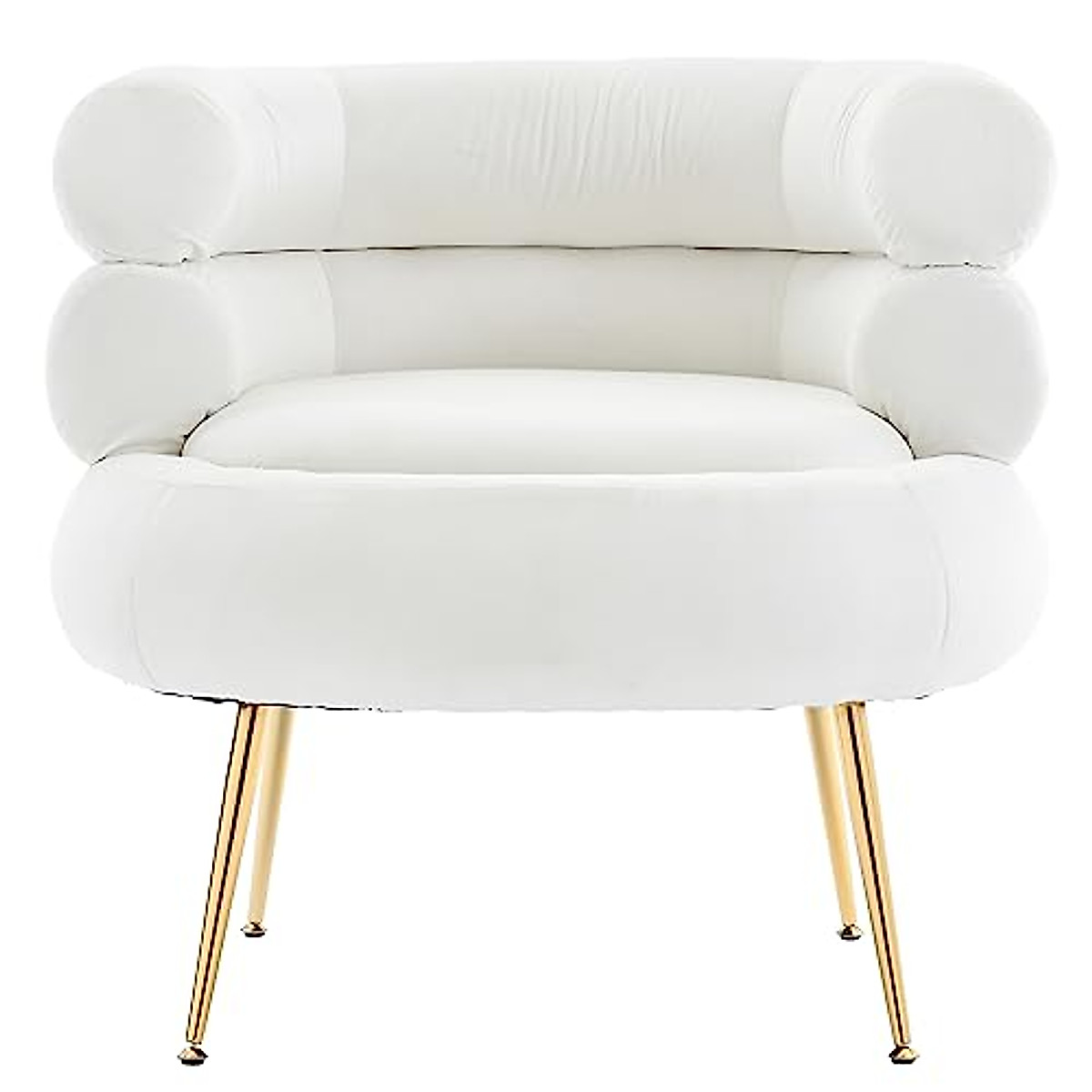Modern Accent Chair with Ottoman - Barrel Chair with Golden Metal Legs - Velvet Single Sofa Reading Chair - Upholstered Tufted Lounge Chair - Armchair with Footrest for Bedroom Living Room - Beige