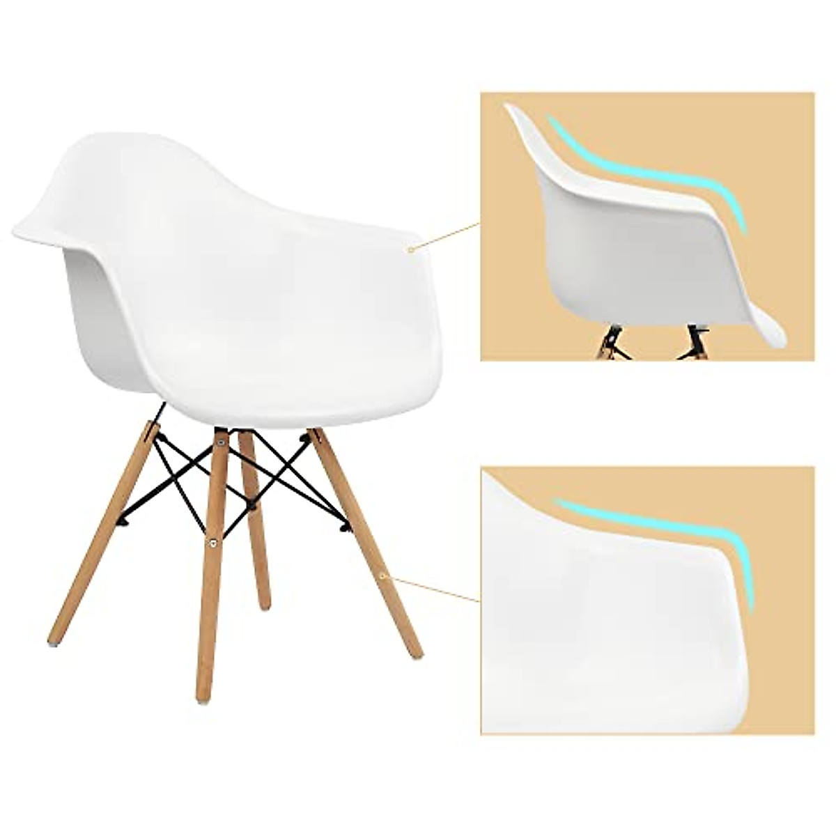GOTMINSI Set of 4 Dining Chairs,Mid-Century Modern Dining Room Plastic Chairs, Outdoor Side Chairs with Wood Legs for Kitchen, White