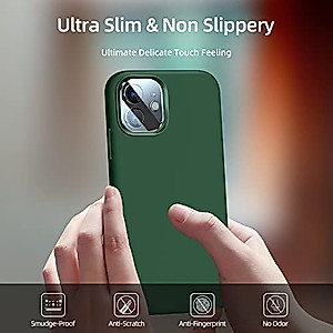 JTWIE [5 in 1 for iPhone 11 Case 6.1 inch, with 2 Pack Screen Protector + 2 Pack Camera Lens Protector, Liquid Silicone Slim Shockproof Protective Phone Case [Microfiber Lining]… (Alpine Green)