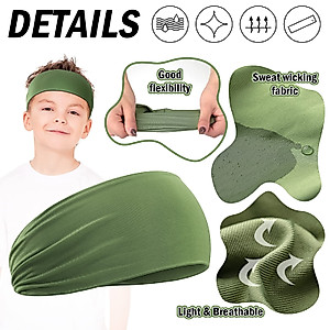 Zhanmai 8 Pieces Boys Headbands Athletic Sweatbands Kids Sports Wicking Headbands Breathable Headbands Elastic Sweat Headband Girls Boys for Football Basketball Running Exercise(Camo and Plain)