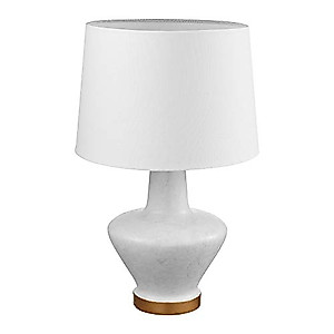 Globe Electric 67619 Serena 18" Table Lamp, Faux Stone Base, Accents, Fabric Shade, 5-Foot Clear Cord, Socket Rotary Switch, White with Gold