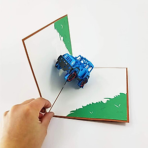 POP CARD EXPRESS Blue Jeep Pop up Birthday Card, Thank You Card, Love Card, Graduation Card, Anniversary Card, Just Because, Romantic Cards for Man, Woman, Lady, Girl, Boy Jeep Pop Up Card (Blue)