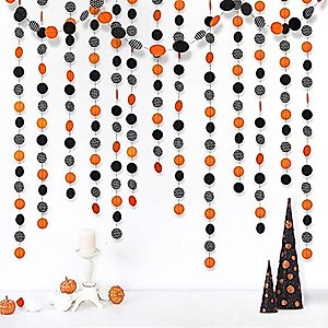 Glitter Black Orange White Dot Circle Garland Halloween Hanging Decoration Haunting Banner Devil Backdrop Demon Decor for Bday/Birthday Sweet 16