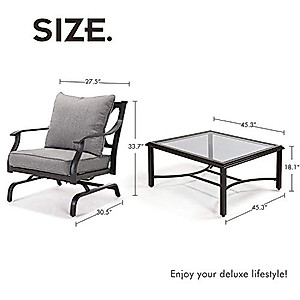 Grand patio 5 PCS Patio Conversation Set with Coffee Table Metal K/D Chat Set Rocking Patio Chair Set with Gray Water Resistant Cushions for Garden Lawn & Poolside