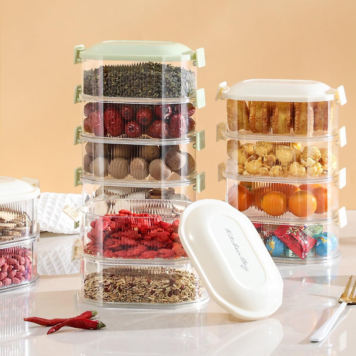 Food Storage Containers with Lids Airtight, Plastic Storage Meal Prep Container-Stackable Food Preservation Organizer Box 100% Leakproof & BPA-Free Organization and Storage Sets (White,4)