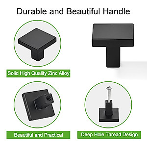 TUNNY 10 Pack Square Solid Cabinet Knobs - Matte Black Furniture Hardware Handles for Kitchen Cabinets Bedroom Dresser Wardrobe Cabinet Pulls