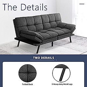 IULULU Grey Futon Sofa Bed, Modern Convertible Sleeper Couch Daybed with Adjustable Armrests for Studio, Apartment, Office, Compact Living, Bonus Room, Overnight Guests