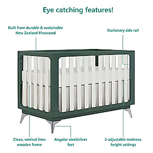 Sweetpea Baby Ultra Modern 4-in-1 Convertible Crib in Green in Olive, Greenguard Gold Certified , 58.5x30x47 Inch (Pack of 1)