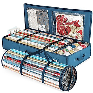 Hearth & Harbor Christmas Wrapping Paper Storage Containers - Gift Wrapping Organizer Storage Fits Up to 22 Rolls of 40" - Gift Wrap Organizer with Interior Pockets, Tear Proof - Gift Wrap Storage