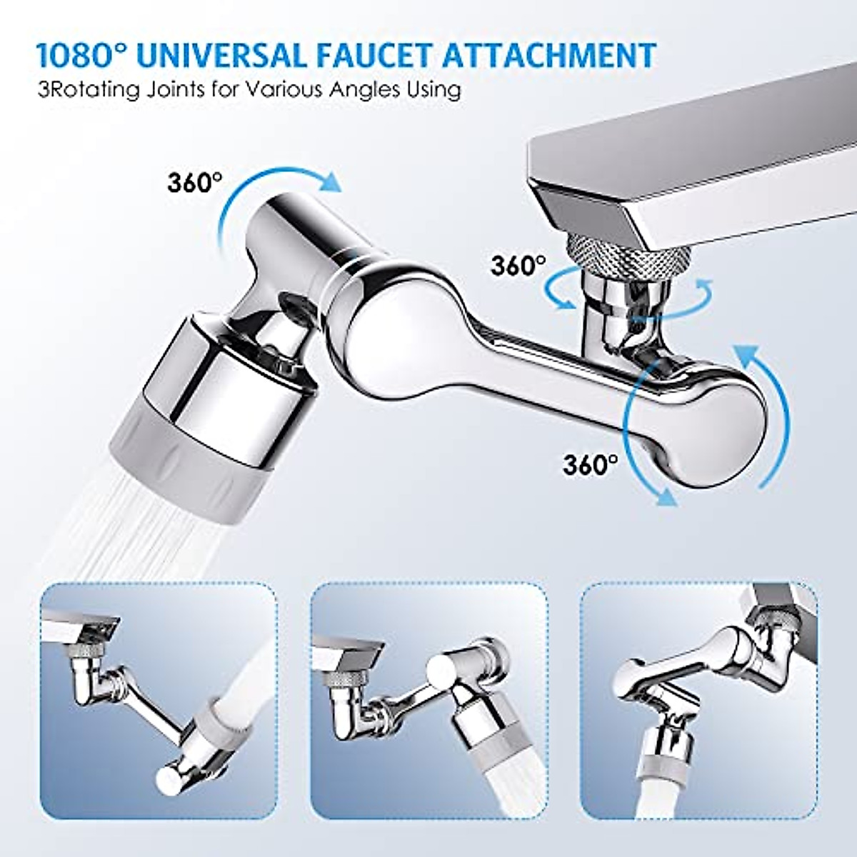 AMIR Universal Rotating Faucet Extender, 1080° Large-Angle Rotating Multifunctional Extension Faucet, Robotic Arm Water Nozzle Faucet Adaptor, Splash Filter Faucet for Bathroom Sink