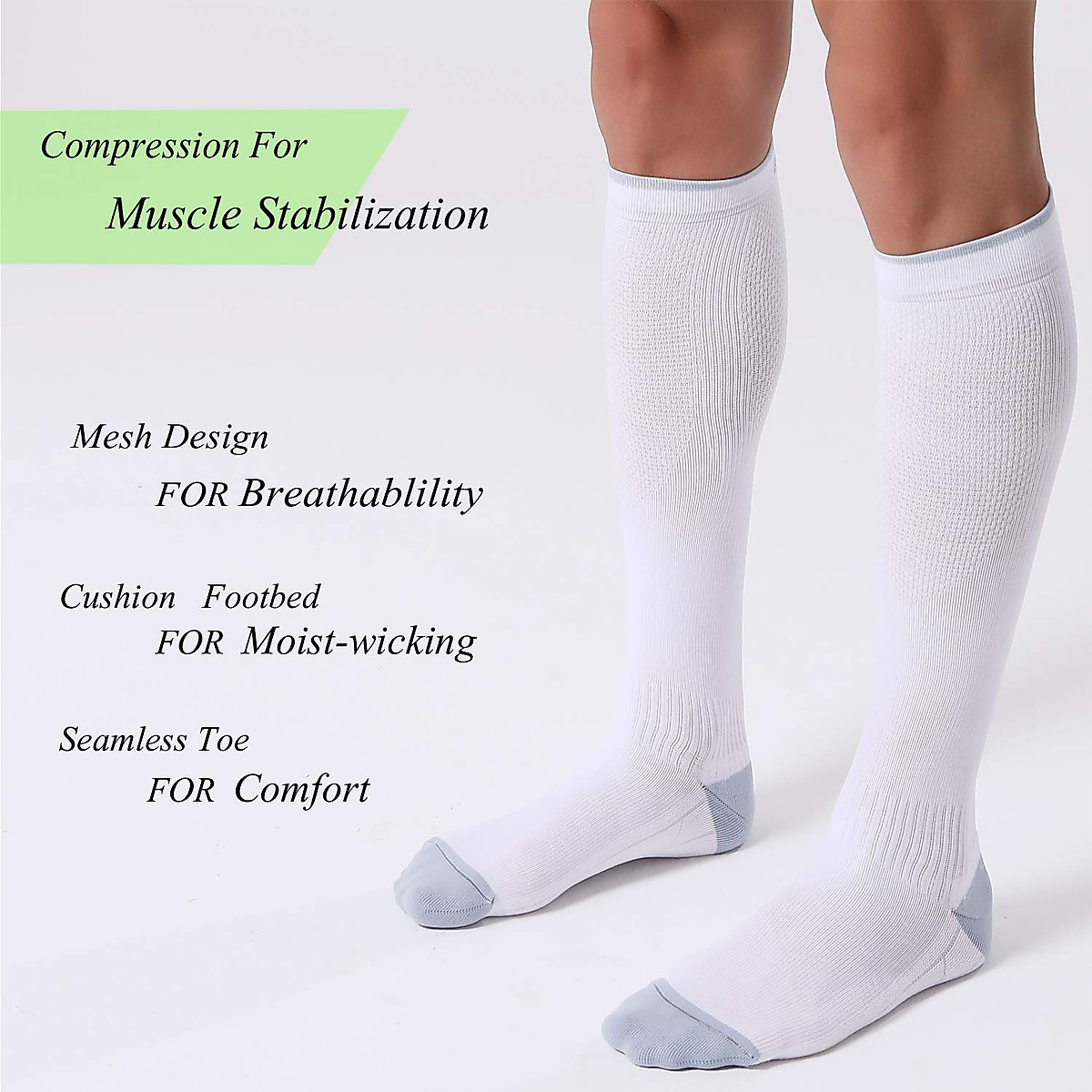 FITRELL 3 Pairs Compression Socks for Women and Men 20-30mmHg- Circulation and Muscle Support Socks for Travel, Running, Nurse, Black+White+Grey L/XL