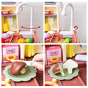 Kitchen Playset - 87Pcs Kitchen Toys with Realistic Lights&Sounds, Simulation of Spray and Play Sink,Toddler Outdoor Playset for Kids, Girls & Boys