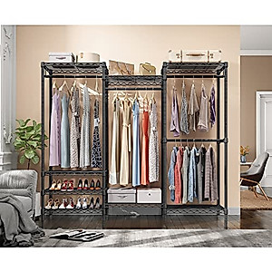 VIPEK V5 Portable Closet Wardrobe Heavy Duty Clothes Rack, Freestanding Clothing Rack with 4 Hang Rods & 8 Shelves, Adjustable Custom Closet Rack, 68.9" L x 15.7" W x 76.4" H, Max Load 800LBS, Black