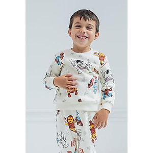 Marvel Avengers Spider-Man Hulk Iron Man Captain America Little Boys Fleece Sweatshirt and Pants Set White 7-8