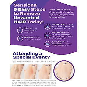Sensiona Hot Wax Kit, Unisex Hot Wax Hair Removal. Complete Home Waxing Kit for Hair Removal, Brazilian Bikini Wax, Underarms, Legs and Face Hair. Includes No Mess Wax Liners and Gentle Skin Spray.