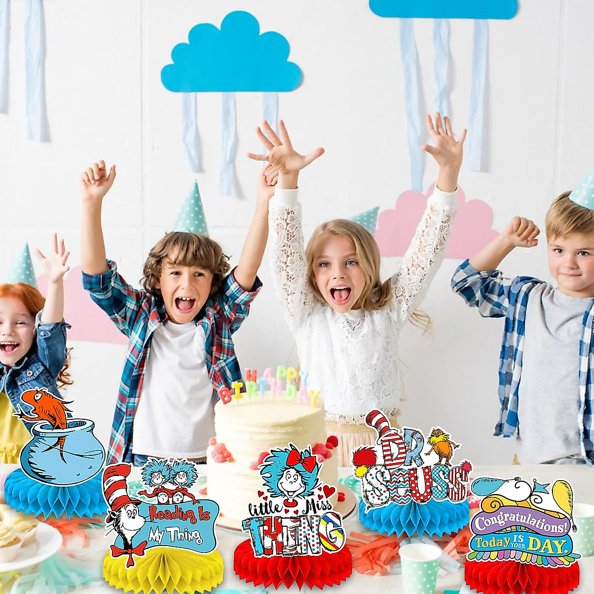 YUNKELIU Birthday Party Decorations Honeycomb Centerpieces 9Pcs Cat Theme Table Decor 3D Double Sided Table Topper Decor for Graduation Party Supplies