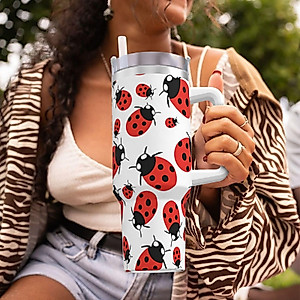 KrylDosxy Ladybugs 40 oz Tumbler with Handle and Straw - Insulated Stainless Steel Travel Mug for Hot and Cold, Office, Outdoor Activities