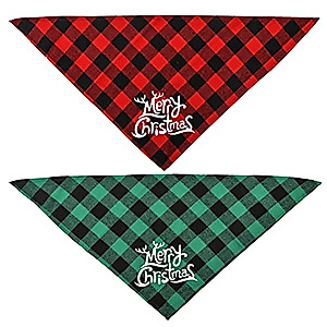 Christmas Dog Plaid Bandana Triangle Bib Set Scarf Accessories for Pet Dogs Cats