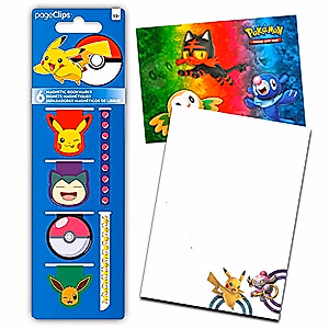 Pokemon Page Clips Pickachu School Supplies Bundle ~ 6 Pokemon Bookmarks Magnetic Page Clips for Kids | Pokemon Office Supplies with Notepad and Stickers